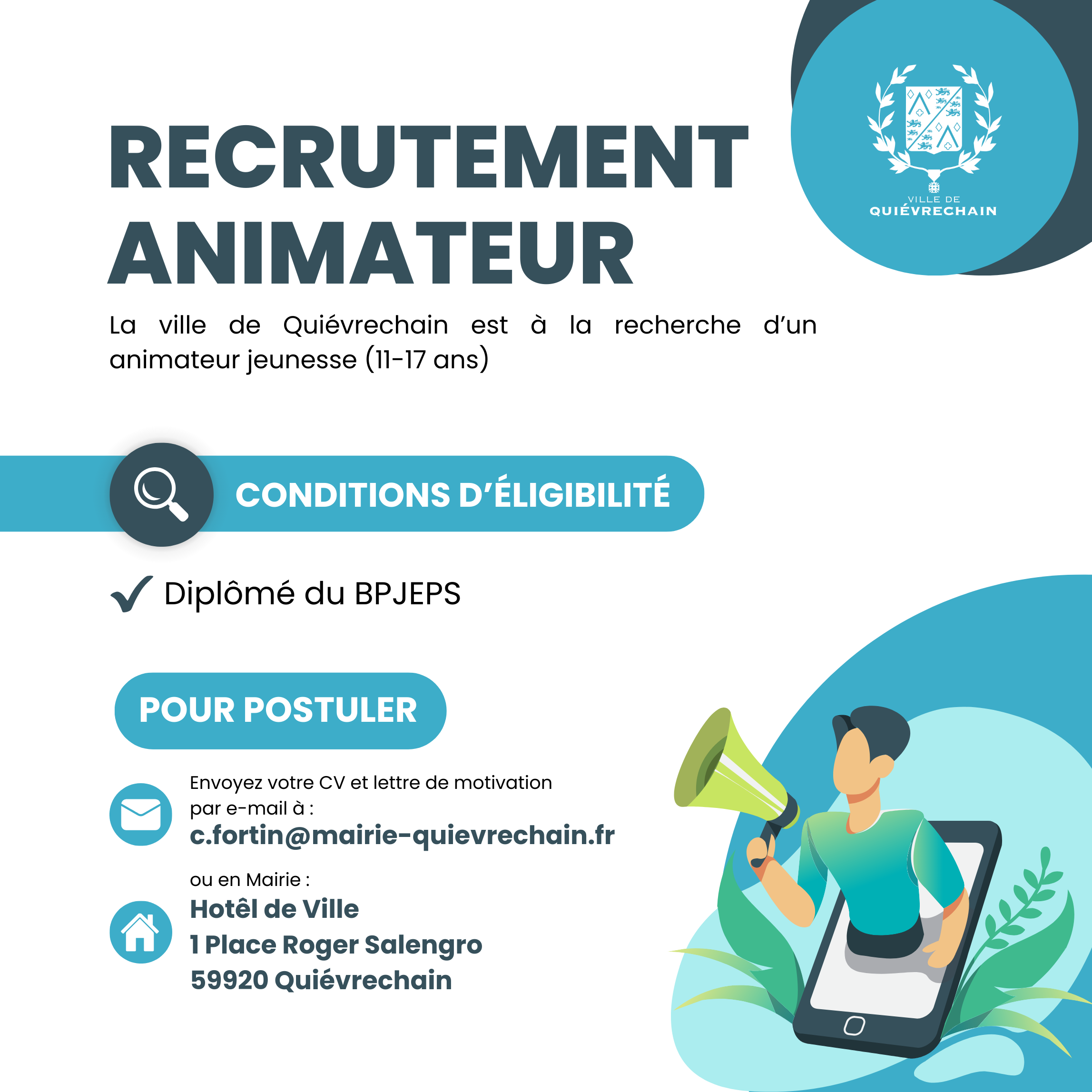 La ville de Quiévrechain recrute un animateur et un éducateur - Ville ...